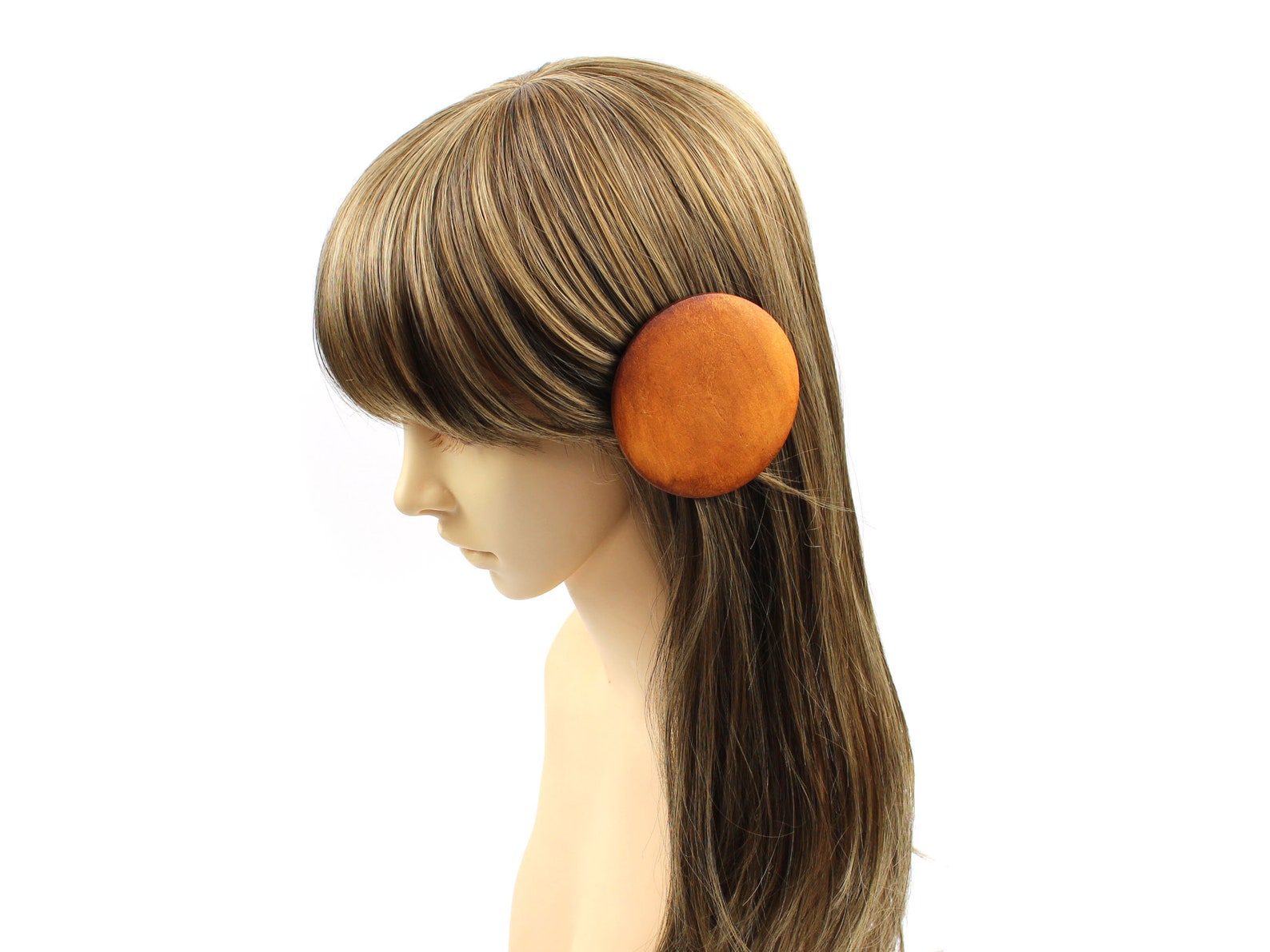 Large Circle Wood Barrette Thin Metal Clasp Closure Round | Etsy