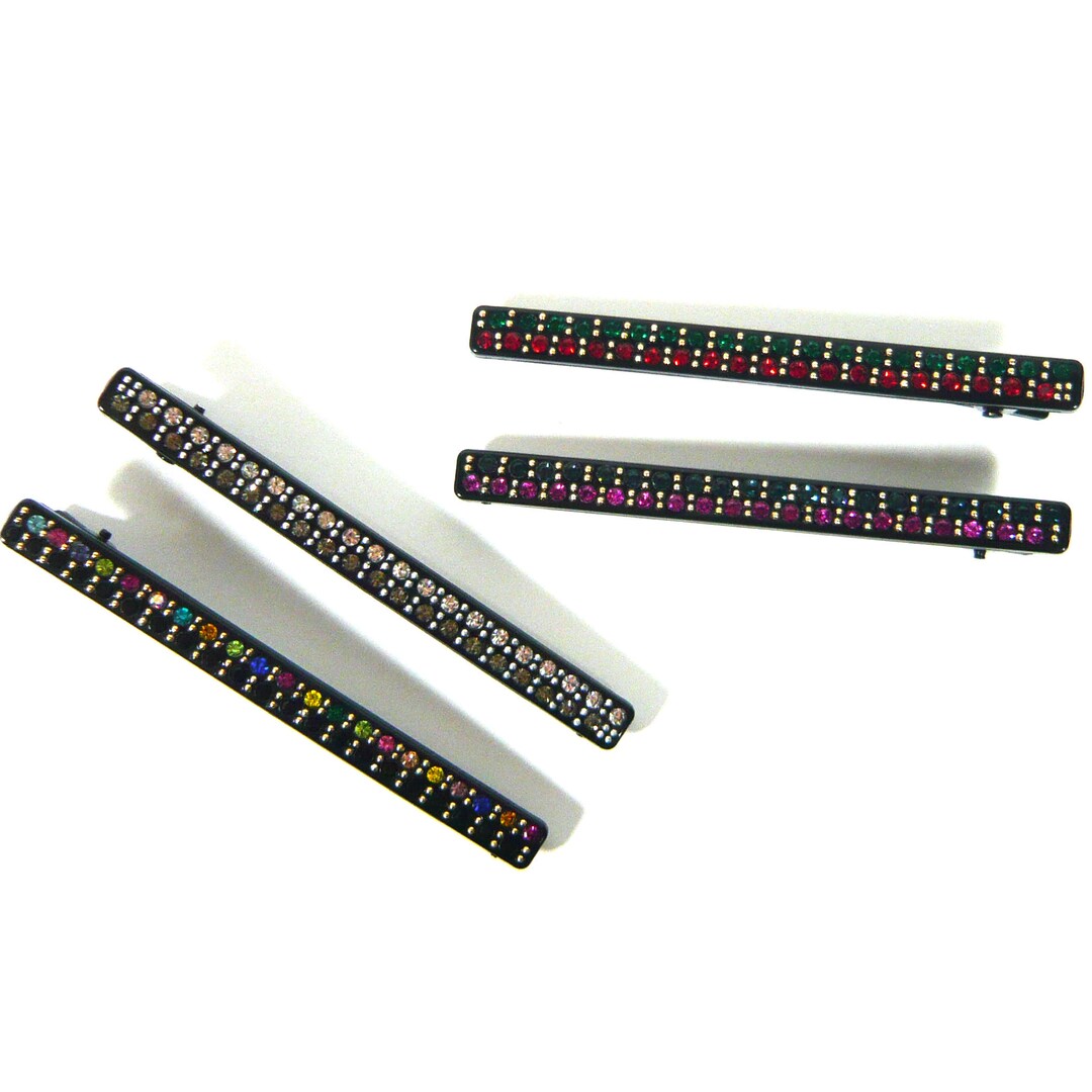 Two Row Line Crystal Rhinestone Metal Ball Decor 3.14 Inch Long Slim ...