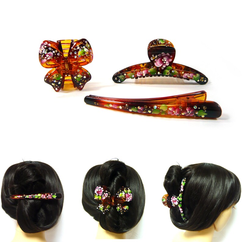 Hand Painted Flower Leaf Mini Rhinestone Crystal Decor Large - Etsy