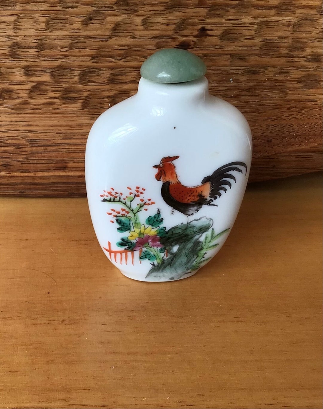Vintage Chinese Porcelain Snuff Bottle With Jade Stopper - Etsy