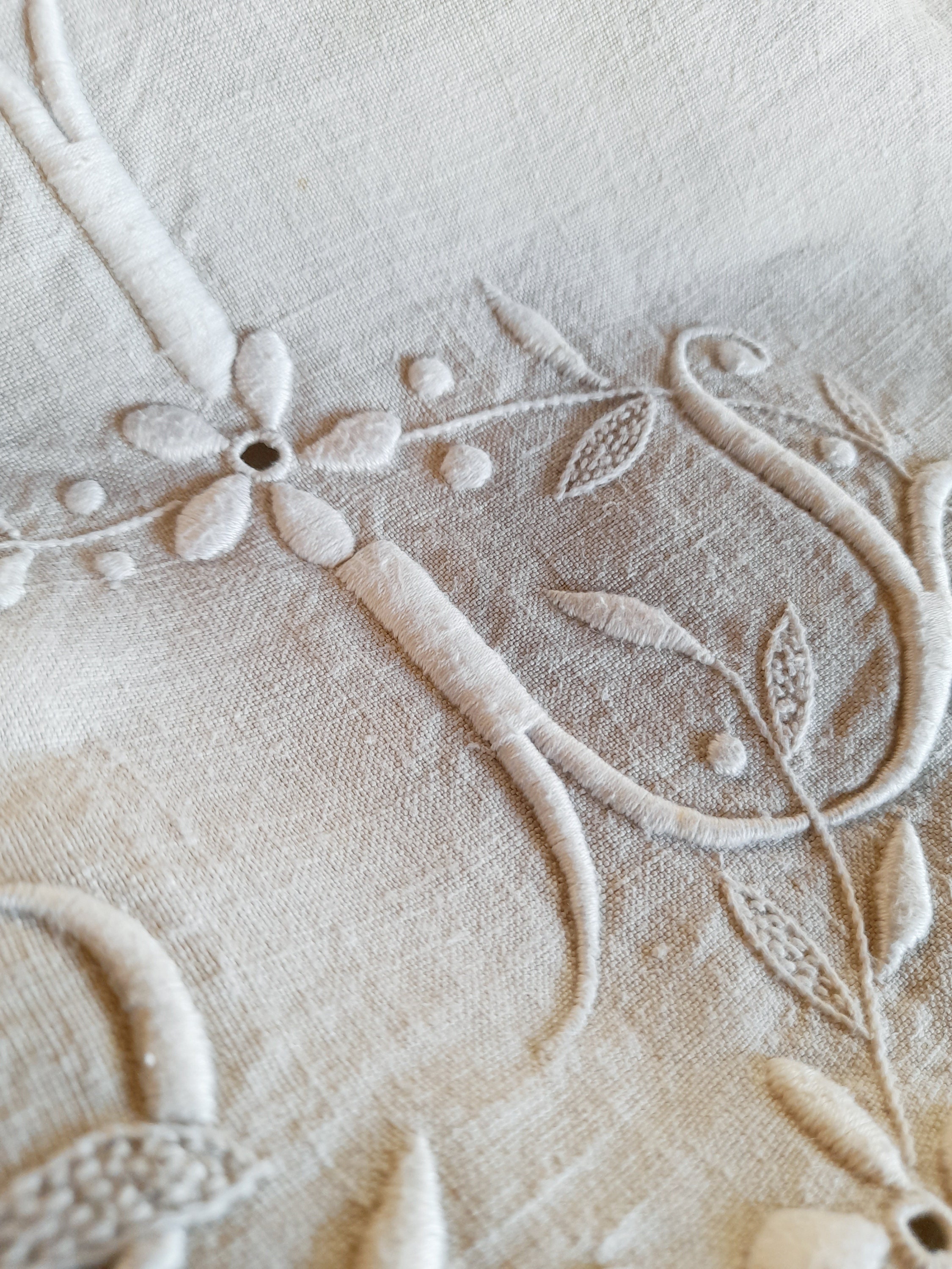 Antique Fine Hemp Sheet, French Dowry Sheet, Stunning Embroidery Mono ...
