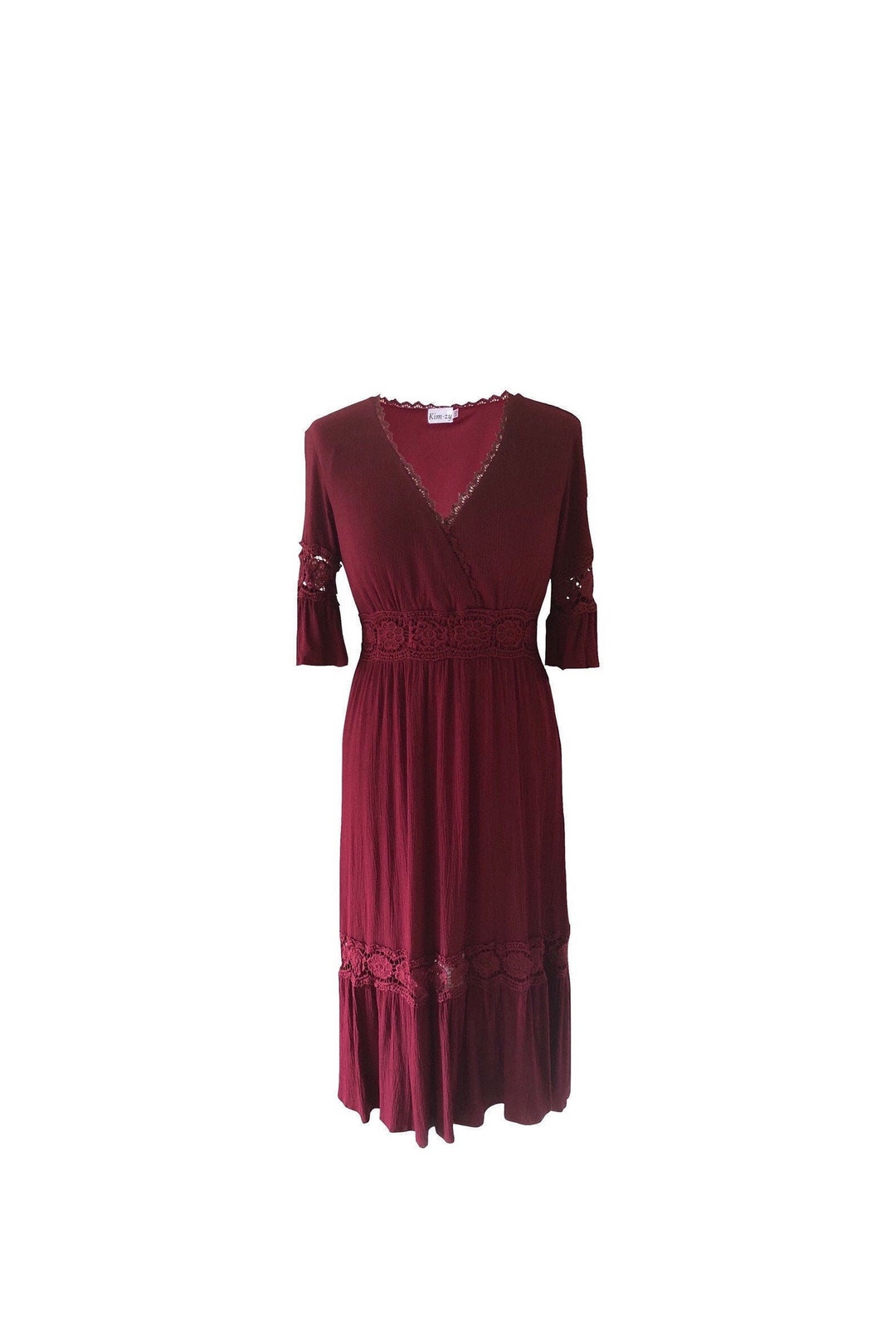 Burgundy Red Boho Midi Dress - Etsy