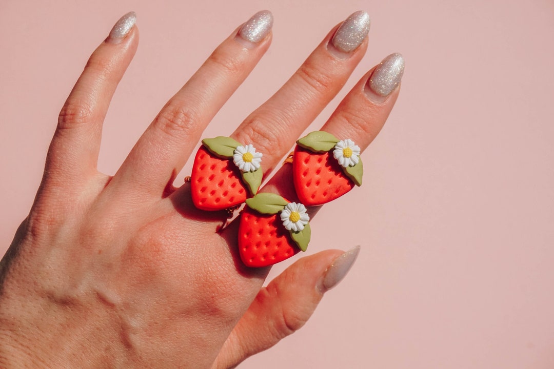 One Strawberry Ring. Polymer Clay Ring. Clay Jewelry. Fruit Ring. Iebis. Bridesmaid Gift. Best ...