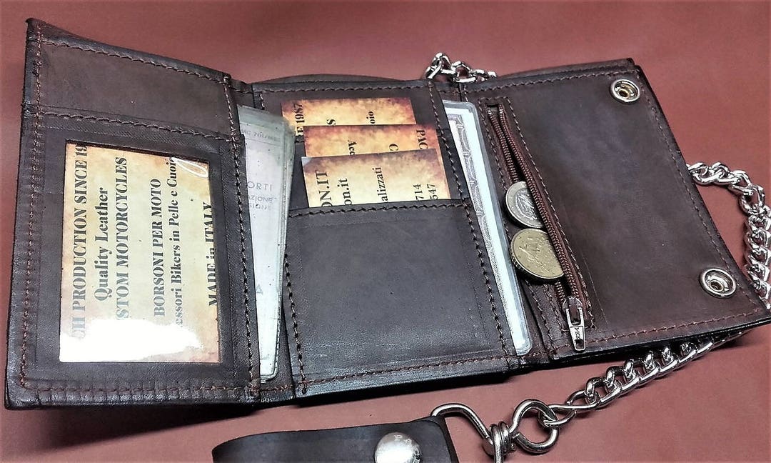 Biker Leather Wallet, Biker Wallet With Chain, ANTIQUE BROWN, Credit ...