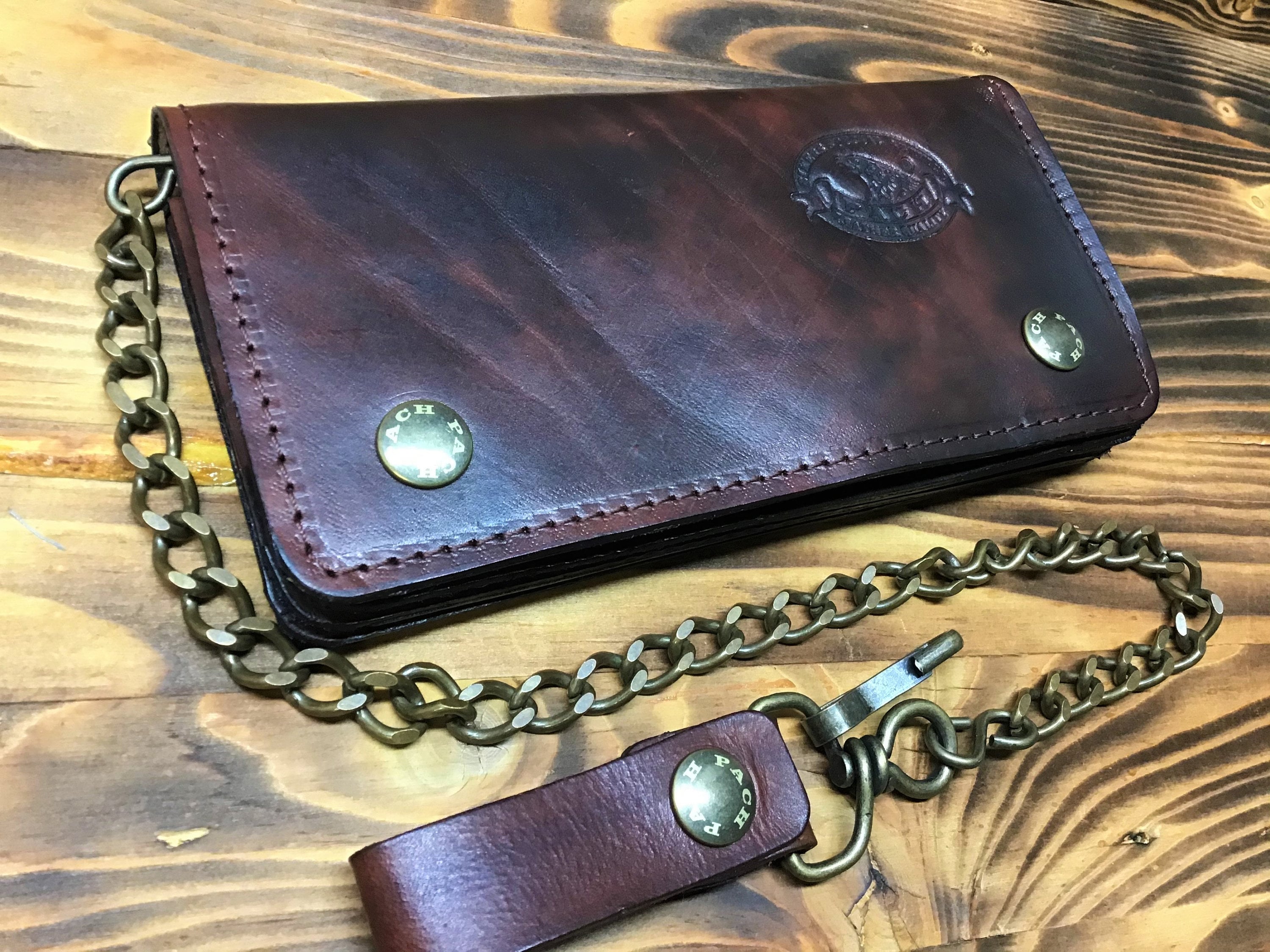 Biker wallet with chain, Leather bikers wallet, 1.5 mm thick with chain ...