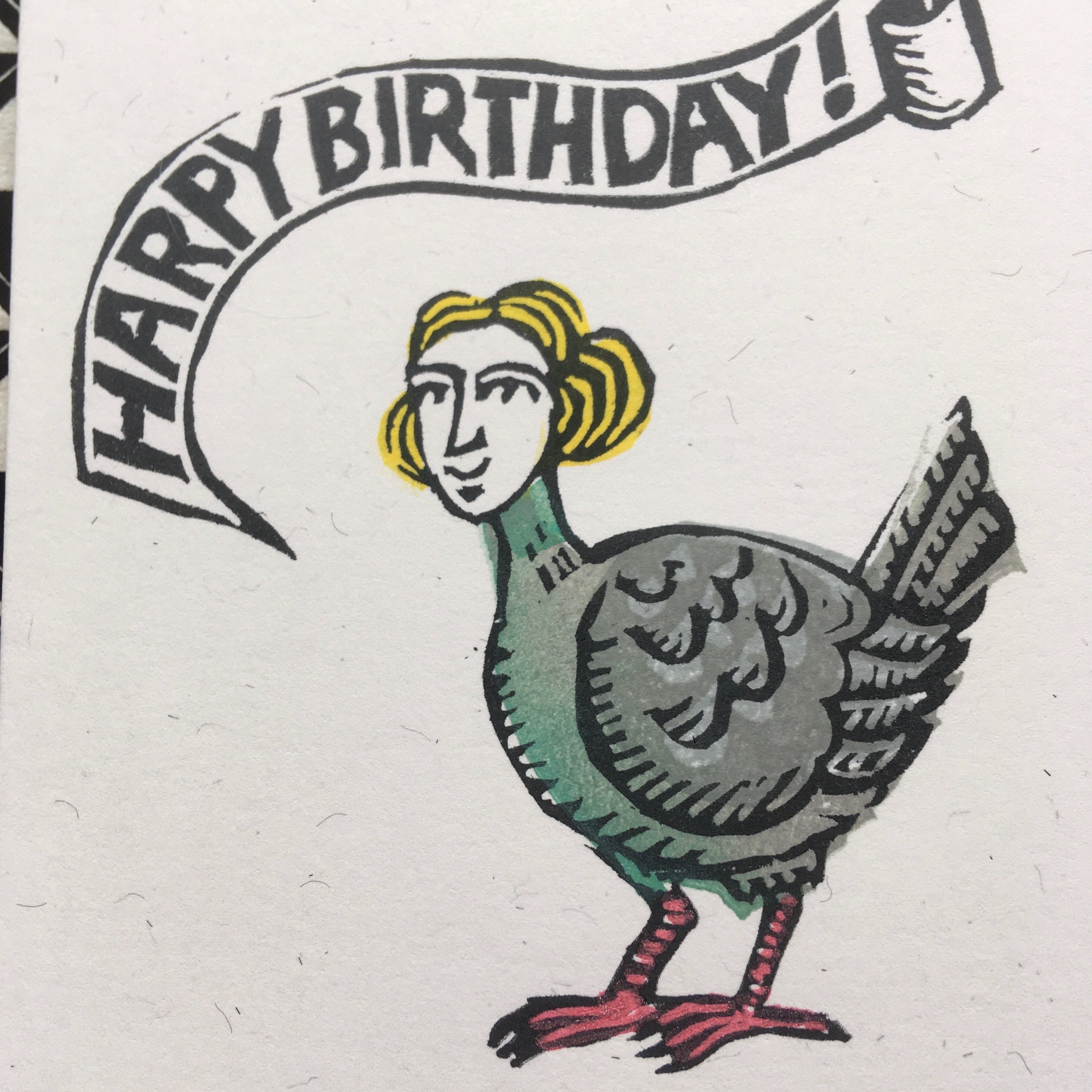 Harpy Birthday Card Medieval Woodcut Style Pigeon Harpy Hand - Etsy