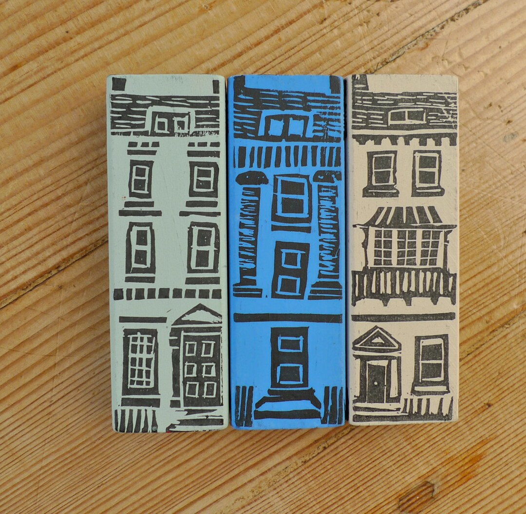 Trio of Handprinted Little Wooden Houses - Etsy