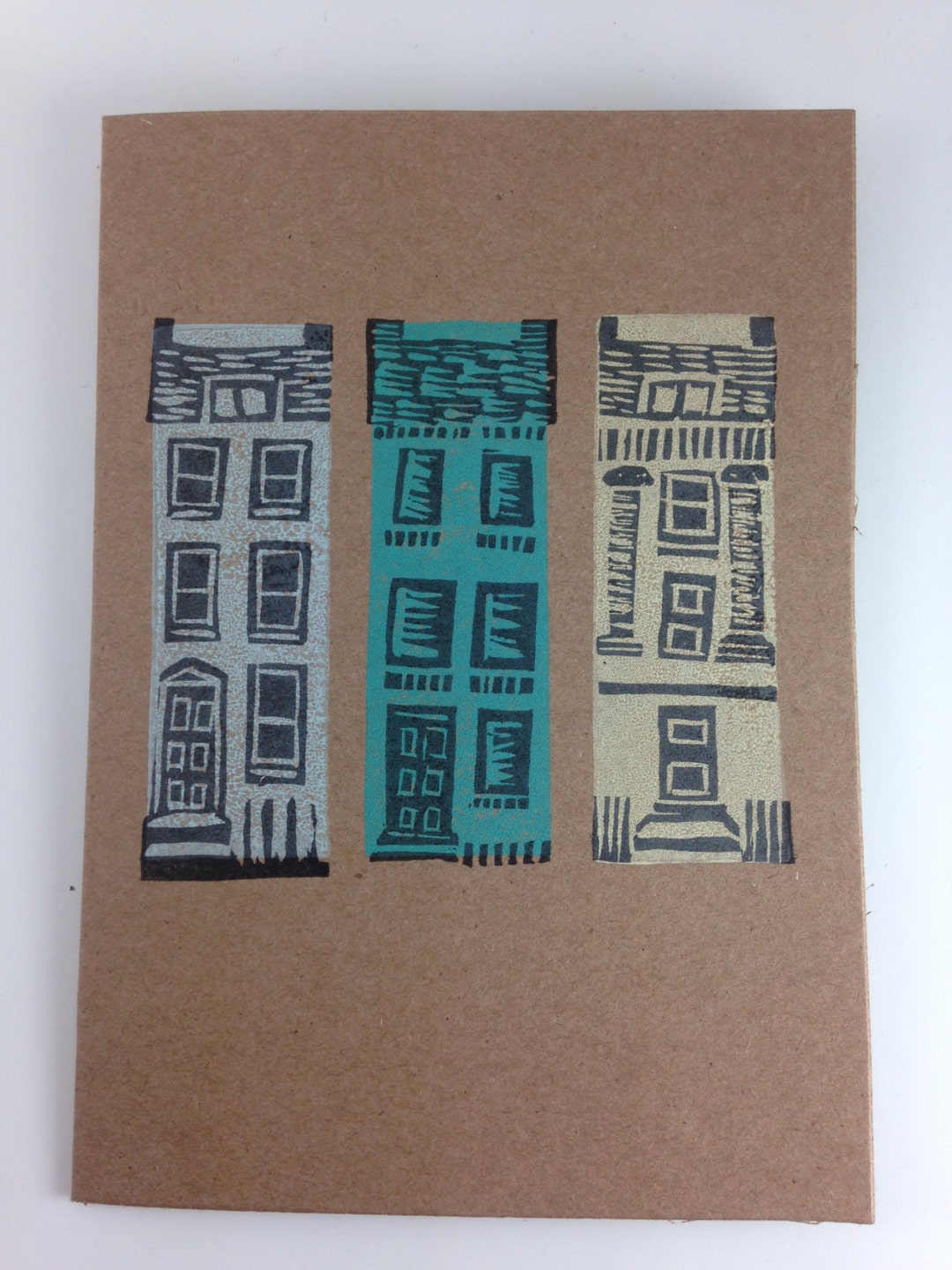 Set of Three Handprinted Cards Georgian House Cards, Block Printed on ...