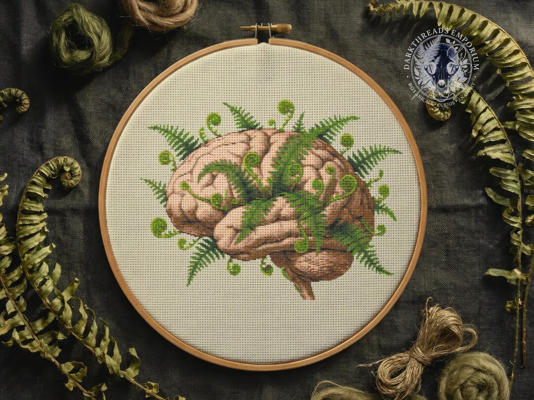 Brain Fern Cross Stitch Pattern | Dark Academia Goth Embroidery (PDF ...