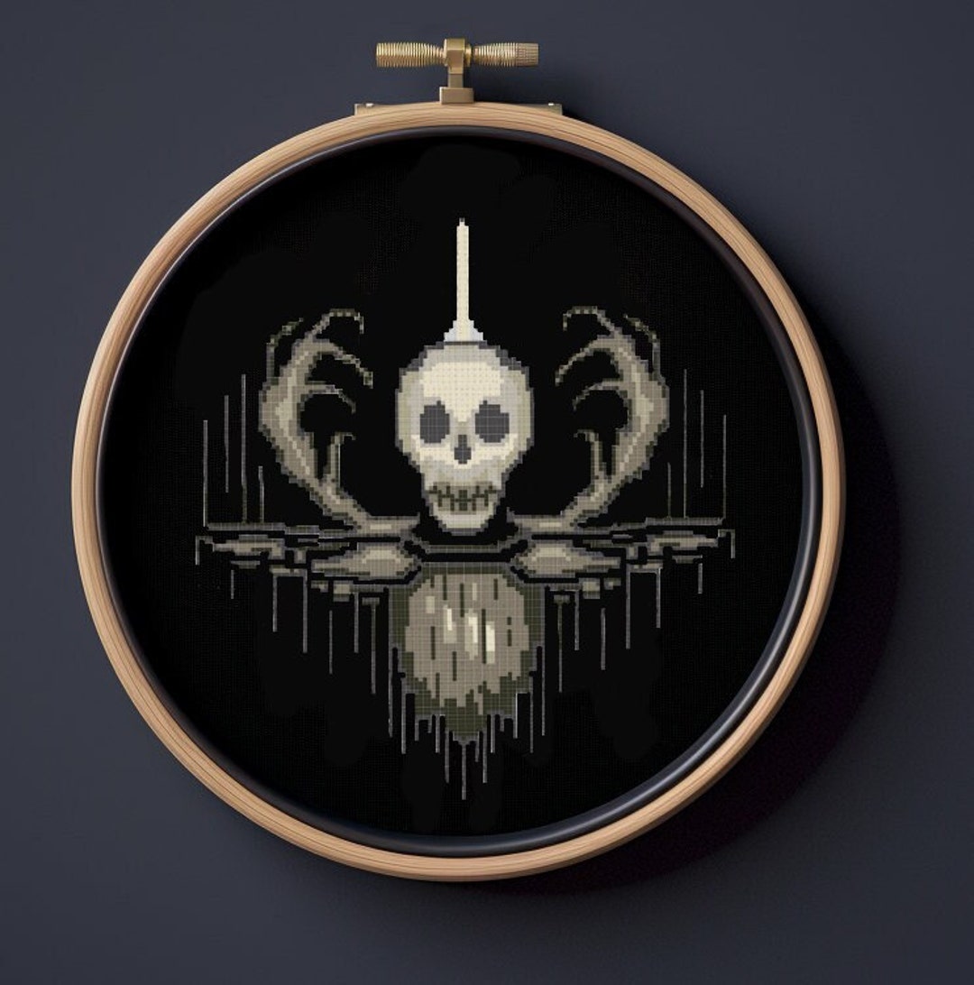 Bog Bones Skull & Candle Cross Stitch Pattern - Gothic Cross Stitch ...