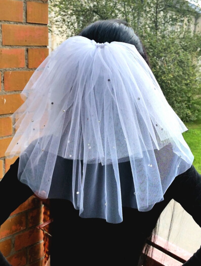 Bachelorette Party Veil 2-tier White, Sparkling With Rhinestones, Short ...