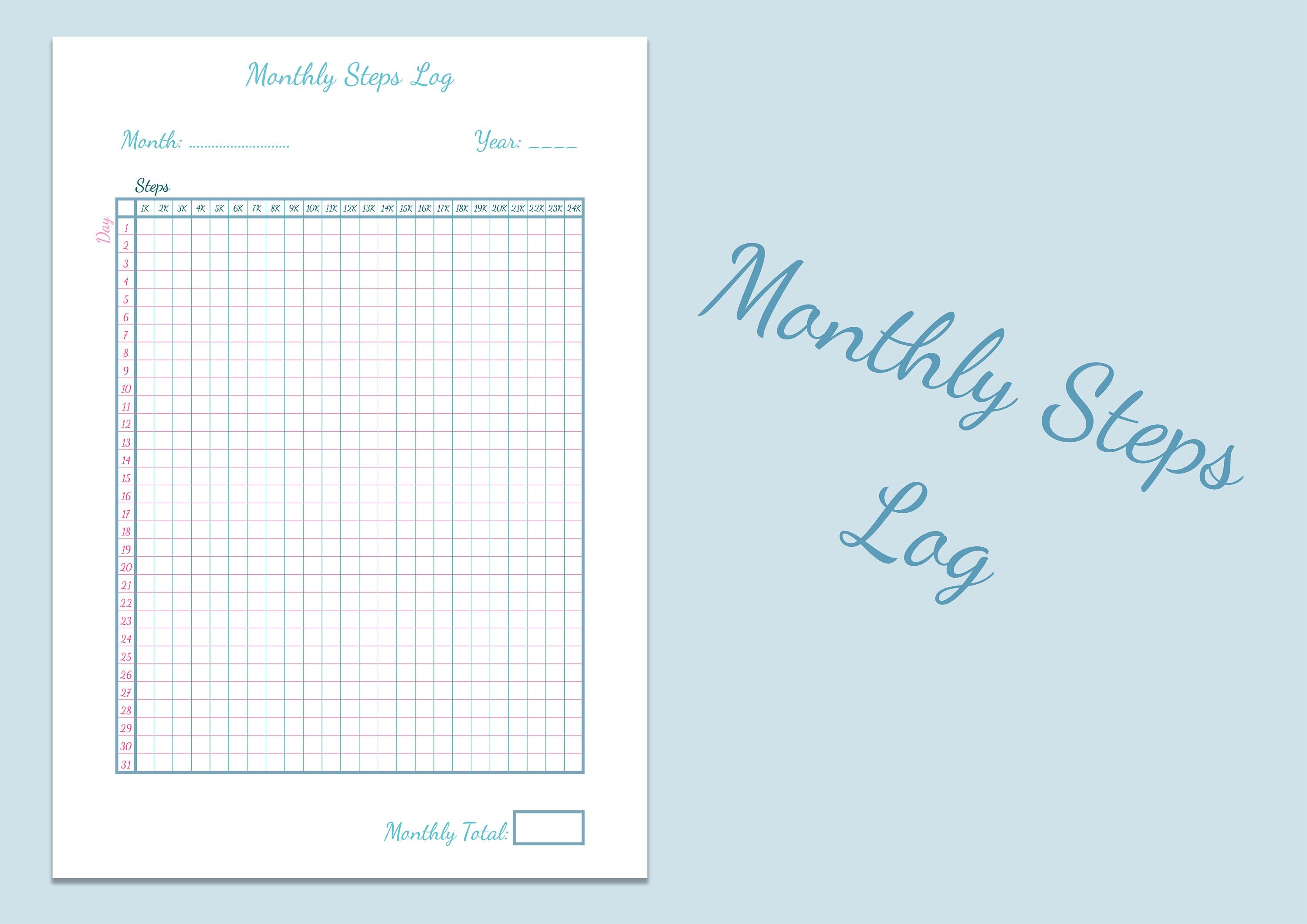 Printable Monthly Walking Log - Etsy