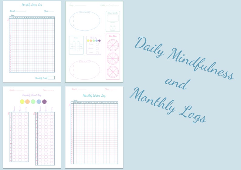 Printable Daily Mindfulness and Monthly Health Logs - Etsy