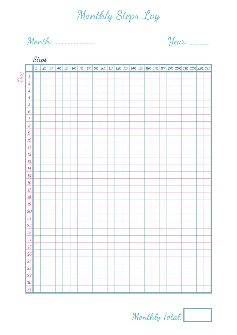 Printable Monthly Walking Log - Etsy