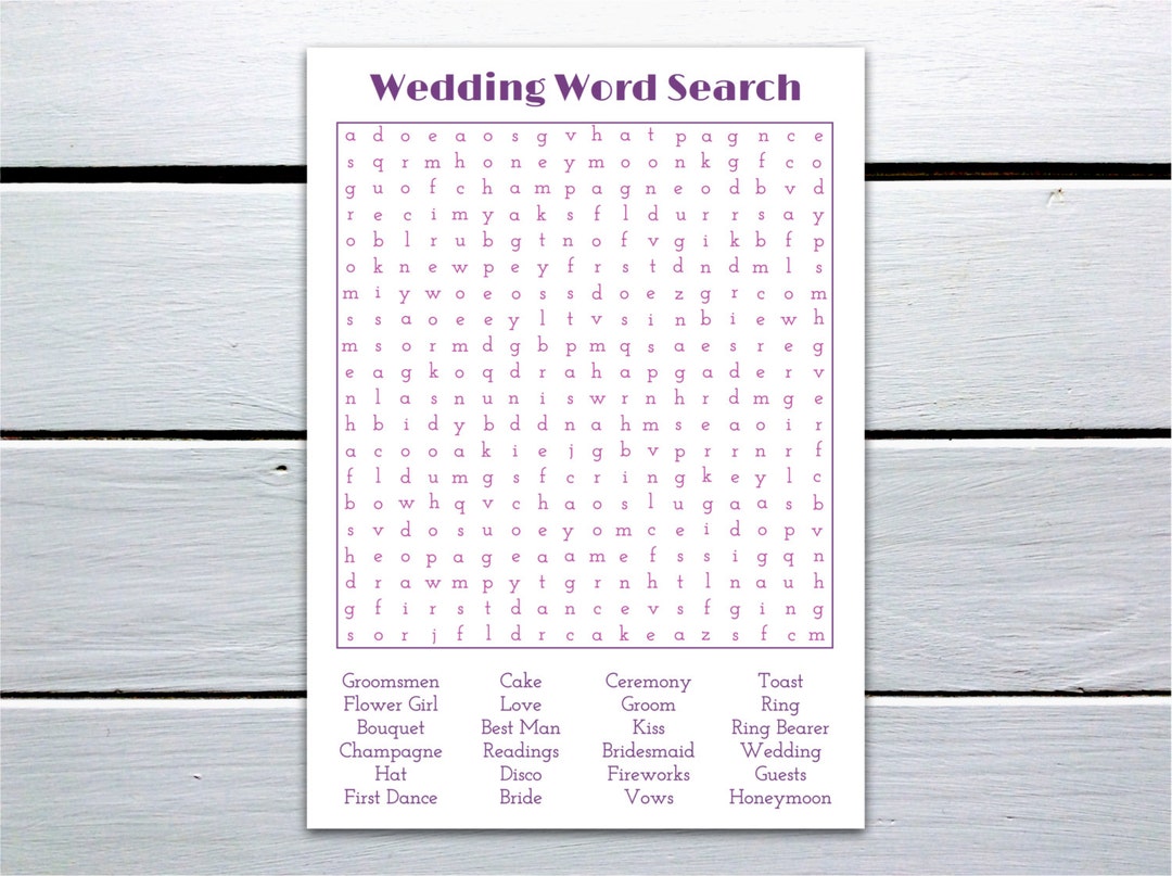 Printable Pink Purple Wedding Word Search - Etsy