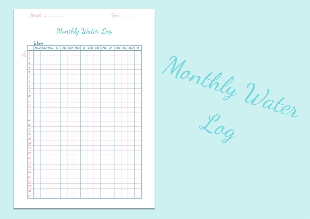 Printable Monthly Water Log - Etsy