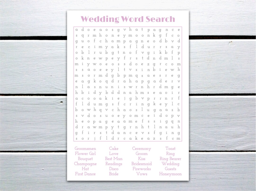 Printable Pink Grey Wedding Word Search - Etsy UK