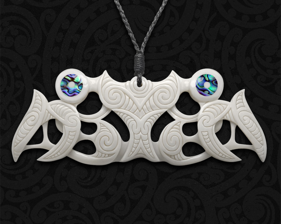 Maori Taonga Bone Carving, Pekapeka Guardian Pendant, New Zealand ...