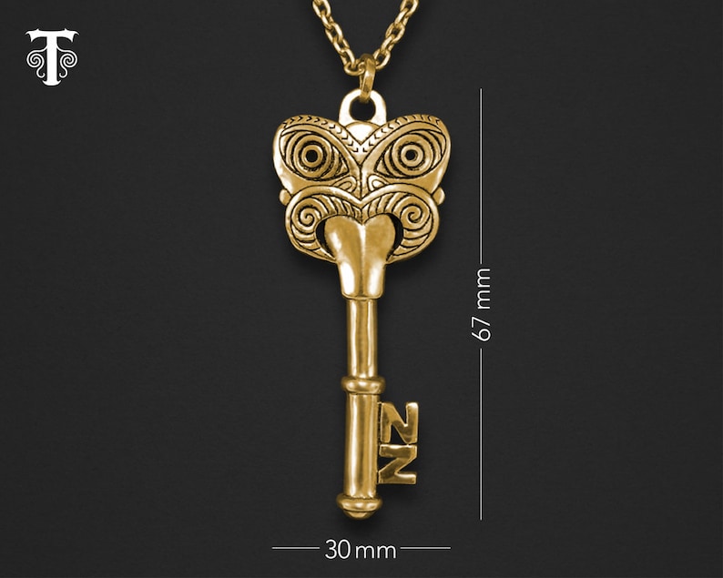 Maori 21st Key Necklace, Brass Koruru Ancestor Pendant, Leadership ...