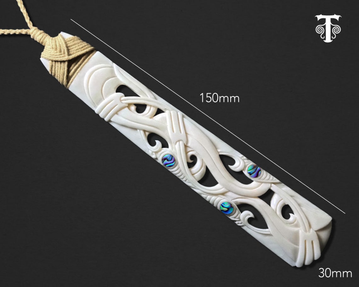 Large Maori Toki Bone Carving, Triple Manaia Pendant, New Zealand ...
