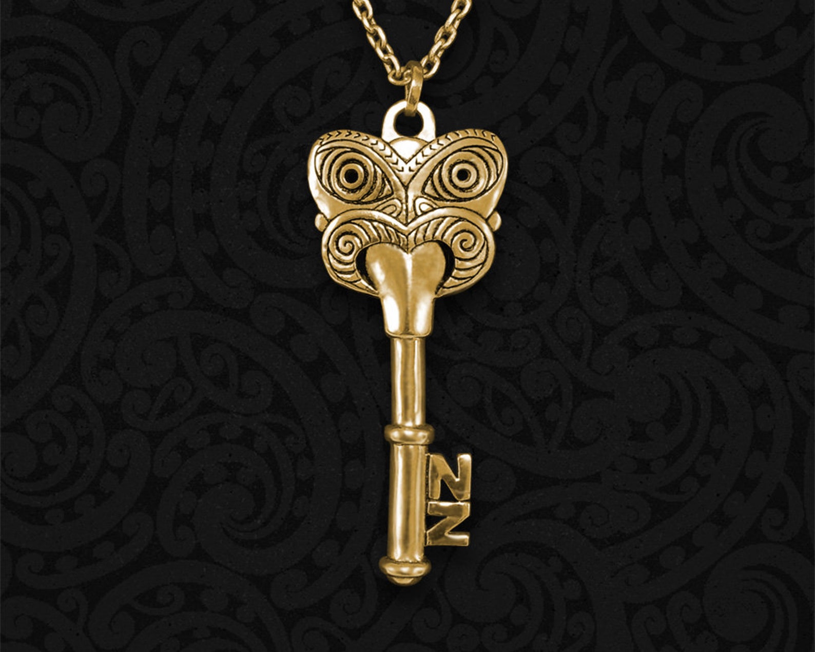 Maori 21st Key Necklace, Brass Koruru Ancestor Pendant, Leadership ...