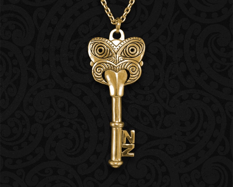 Maori 21st Key Necklace, Brass Koruru Ancestor Pendant, Leadership ...
