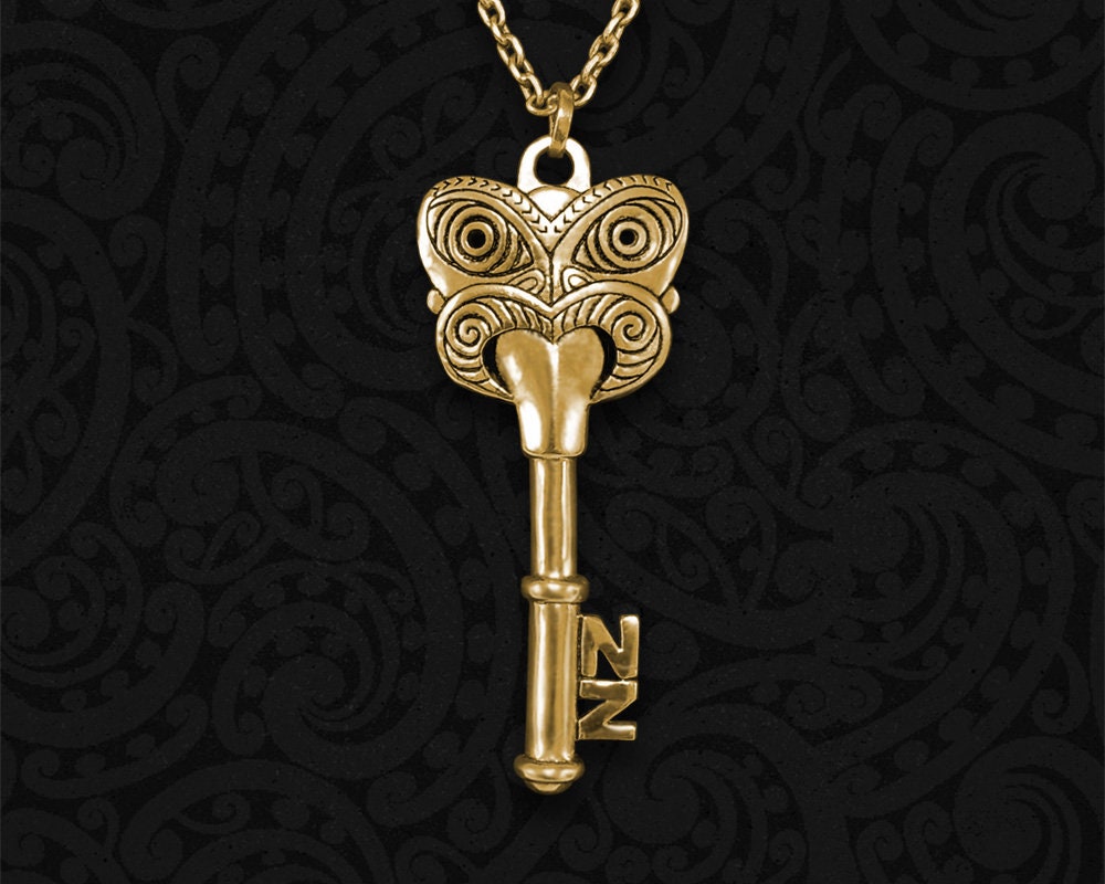 Maori 21st Key Necklace, Brass Koruru Ancestor Pendant, Leadership ...