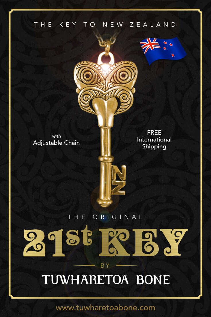 Maori 21st Key Necklace, Brass Koruru Ancestor Pendant, Leadership ...