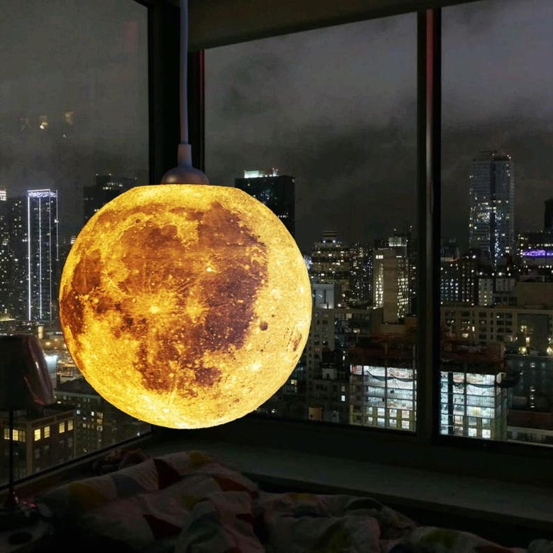 Moon Lamp 3D Printed Moon Hanging Lamp With Realistic Texture Unique ...