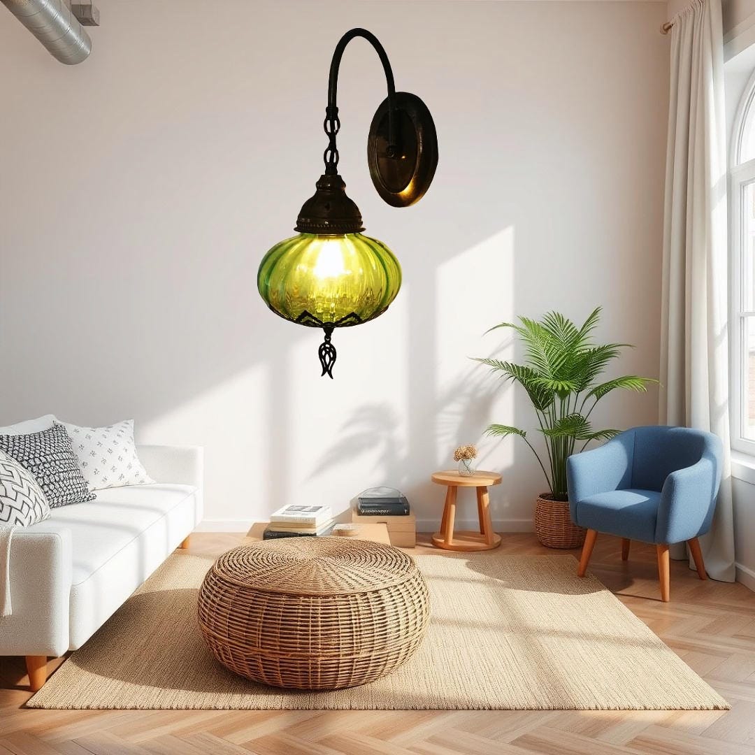 Wall Lamp , Single Clear Optical Globe Wall Sconces, Turquoise Color ...