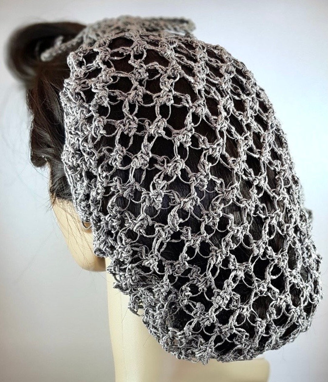 Silver-grey & Gold Metallic Lover's Knot Drawstring Snood - 1940s Hair ...