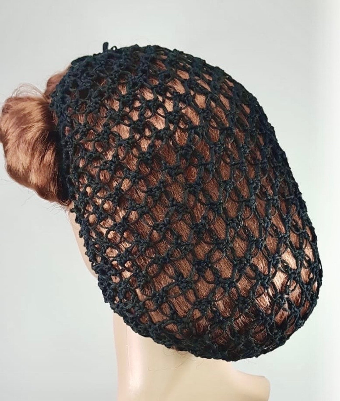 Glossy Black Italian Ribbon Yarn Lover's Knot Hair Snood With ...