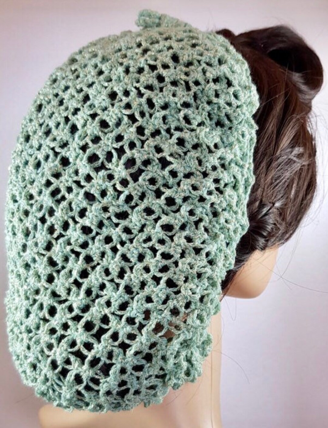 Seafoam and Metallic Gold Lover's Knot Hair Snood With Drawstring 1940 ...