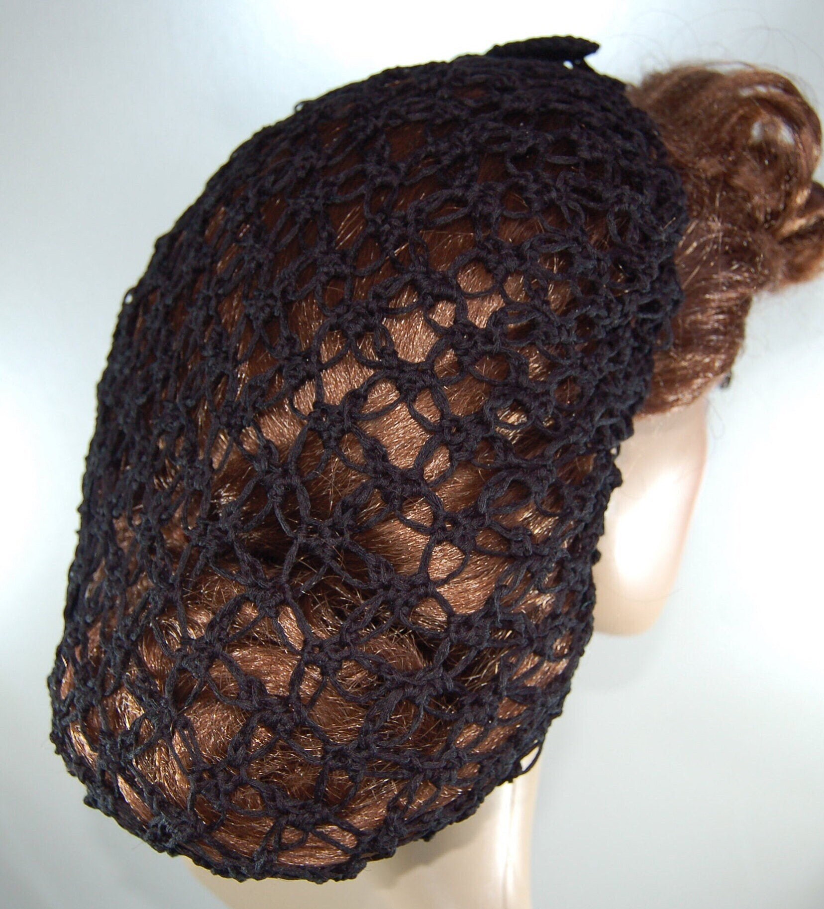 Black Italian Ribbon Yarn Lover's Knot Hair Snood With | Etsy