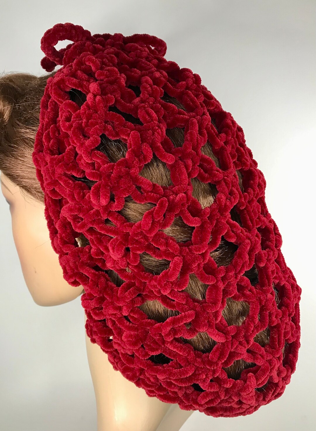 Ruby Red Velvet Lover's Knot Hair Snood With Drawstring 1940's - Etsy