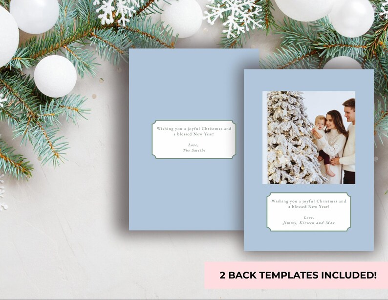 Preppy Blue Gingham Christmas Card Template, Editable Holiday Photo ...
