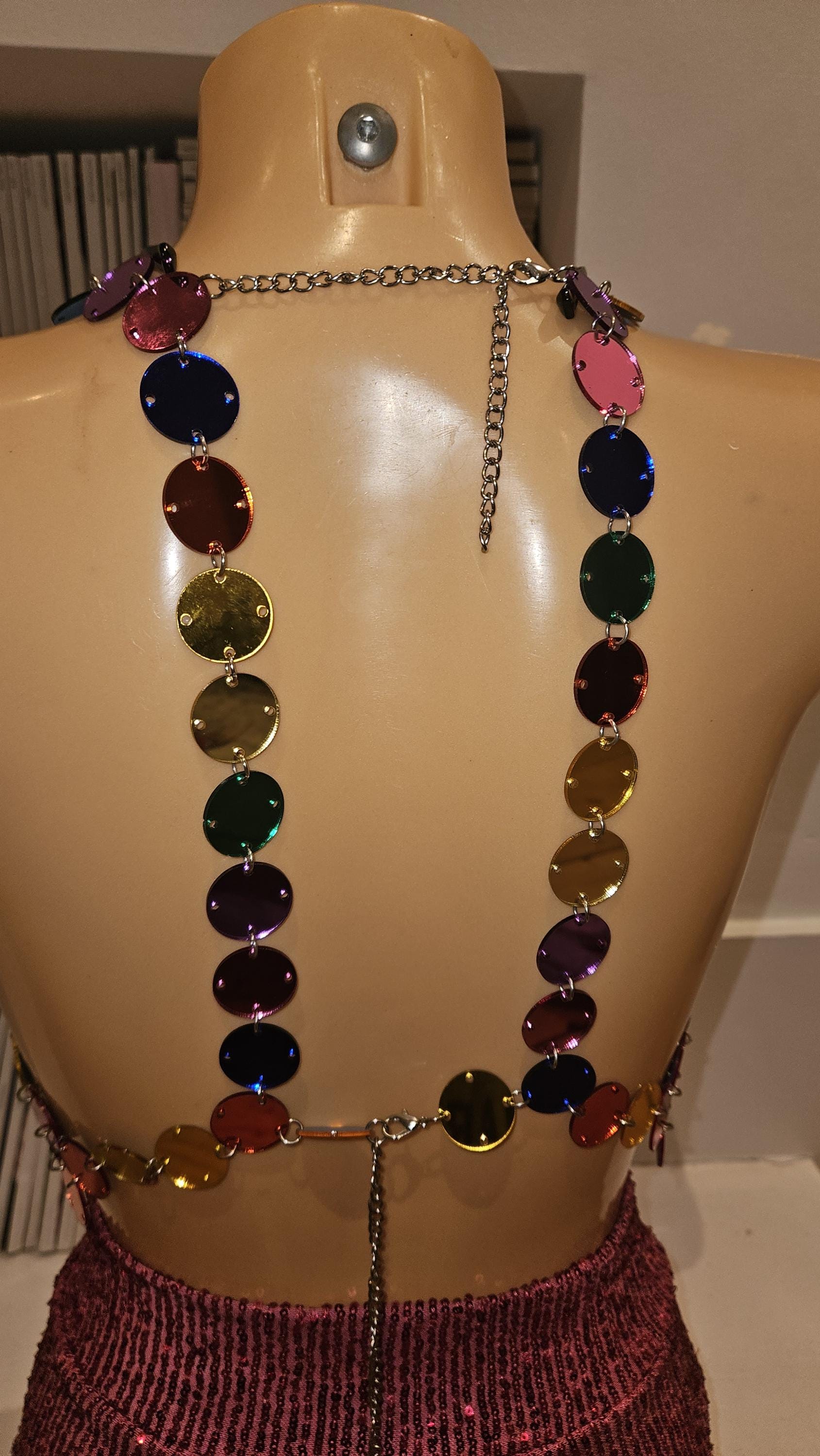 Rio Carnival Bloco Costume! Rainbow Metallic Chain Top, Pink Sequin ...