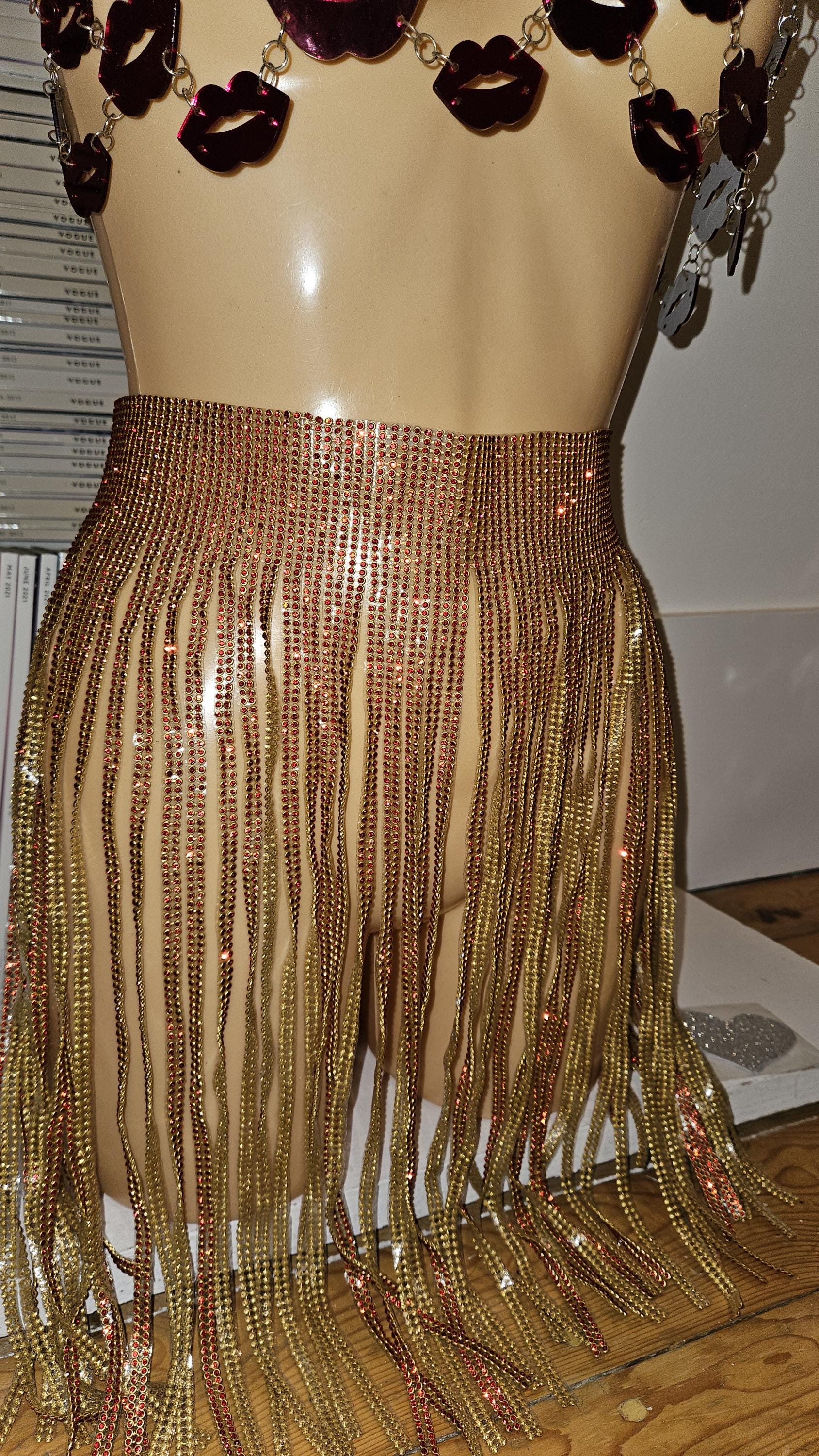 Rio Carnival Bloco Costume Red Lips Metallic Chain Top, Red Rhinestone ...