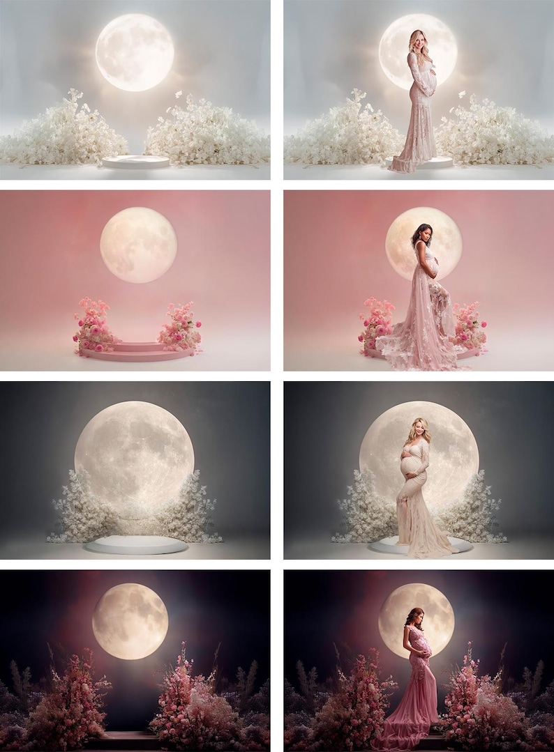 65 Moon Flower Podium Background. Floral Digital Maternity Backdrop ...