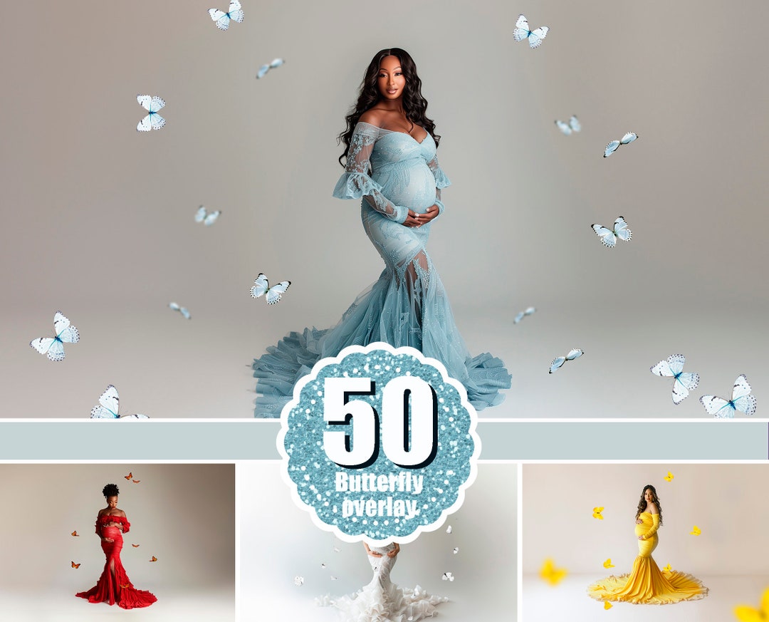 50 Butterfly Overlay Maternity Backdrop, Flying Realistic Butterfly ...