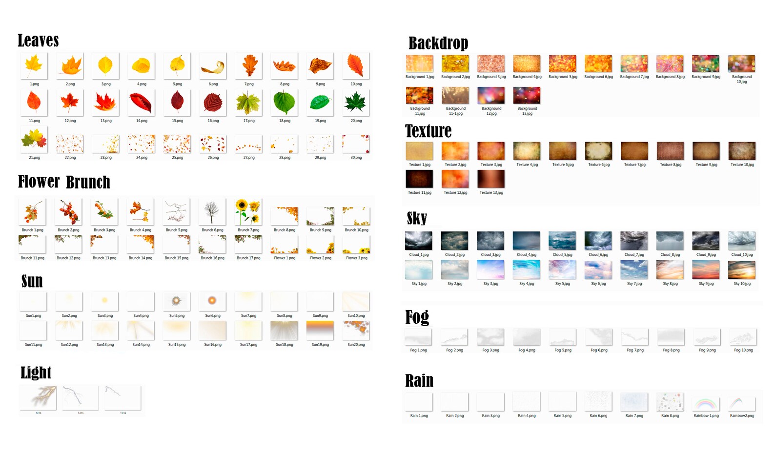 Autumn Set Photo Overlays, Falling Leaves Overlay, Fog Cloud Sky Rain ...