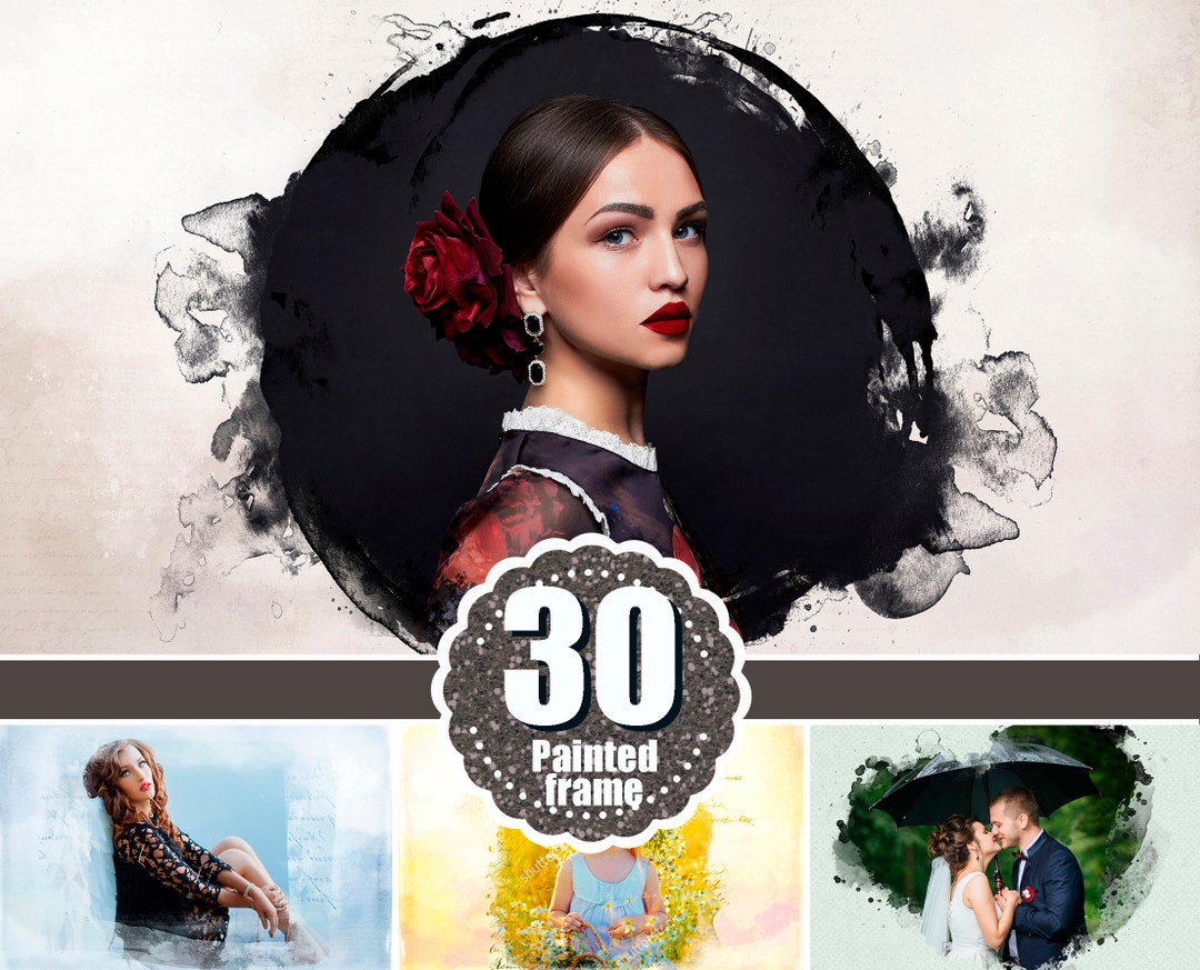 30 Watercolor Paint Masks, Portrait Photo Frame, Photoshop Overlay ...