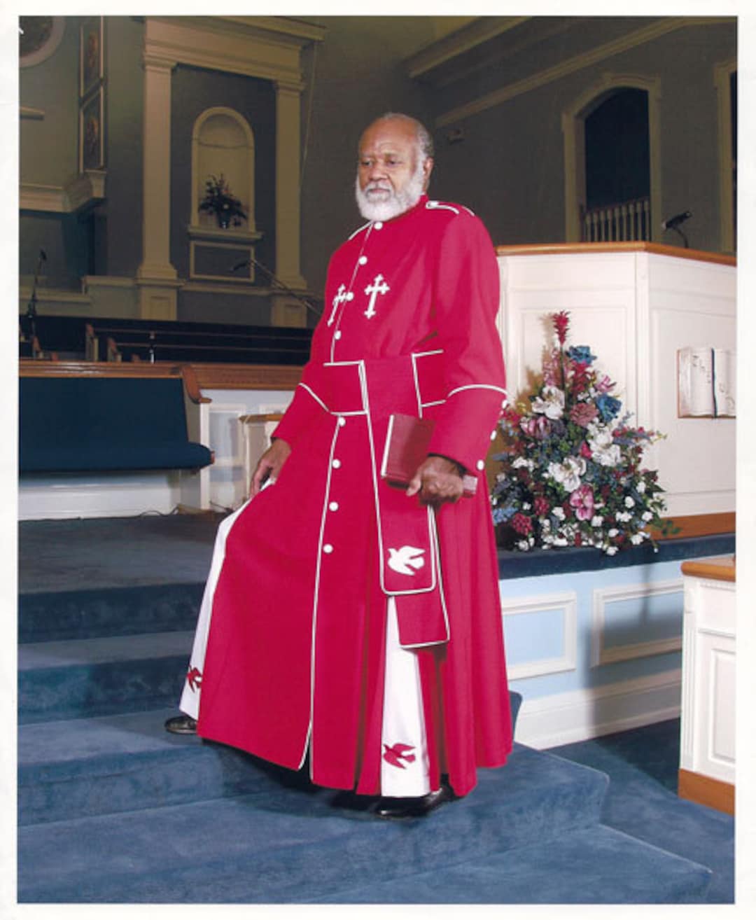 Pastors Robes-joshua 3-red Cassock With White Pleats, Buttons, Doves ...