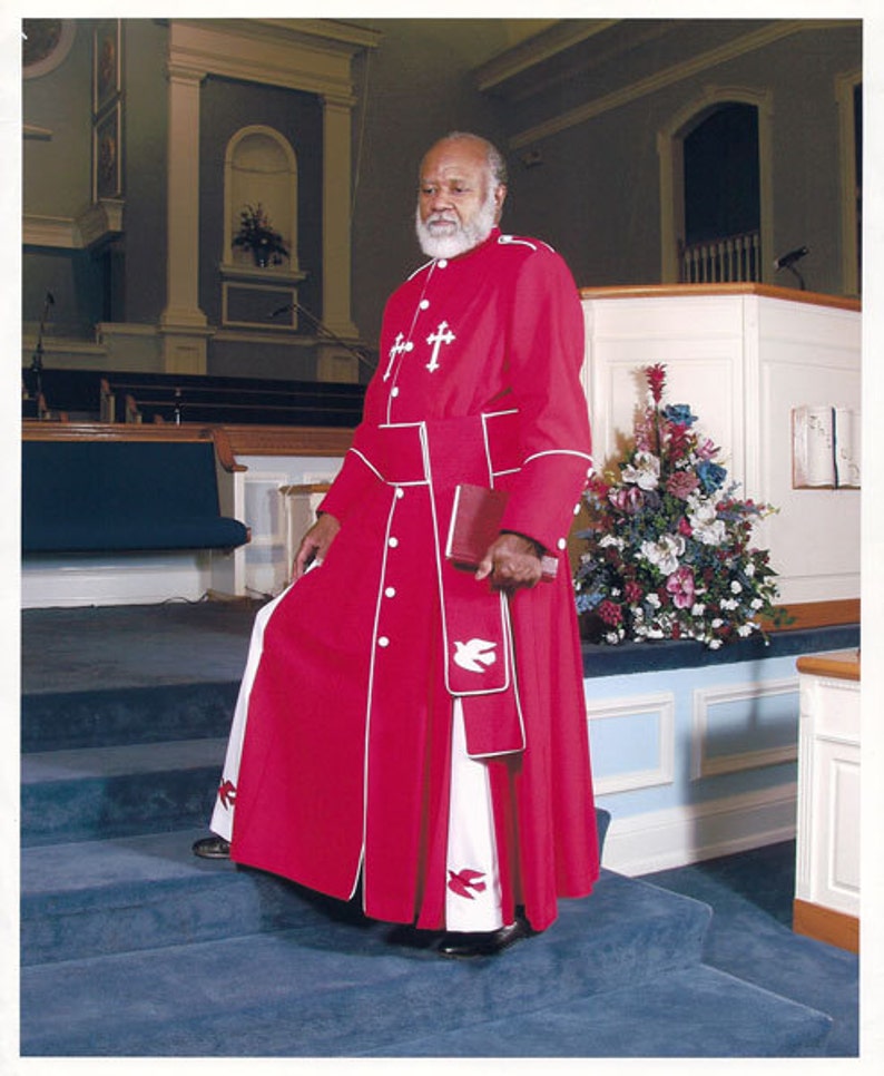 Pastors Robes-joshua 3-red Cassock With White Pleats, Buttons, Doves ...