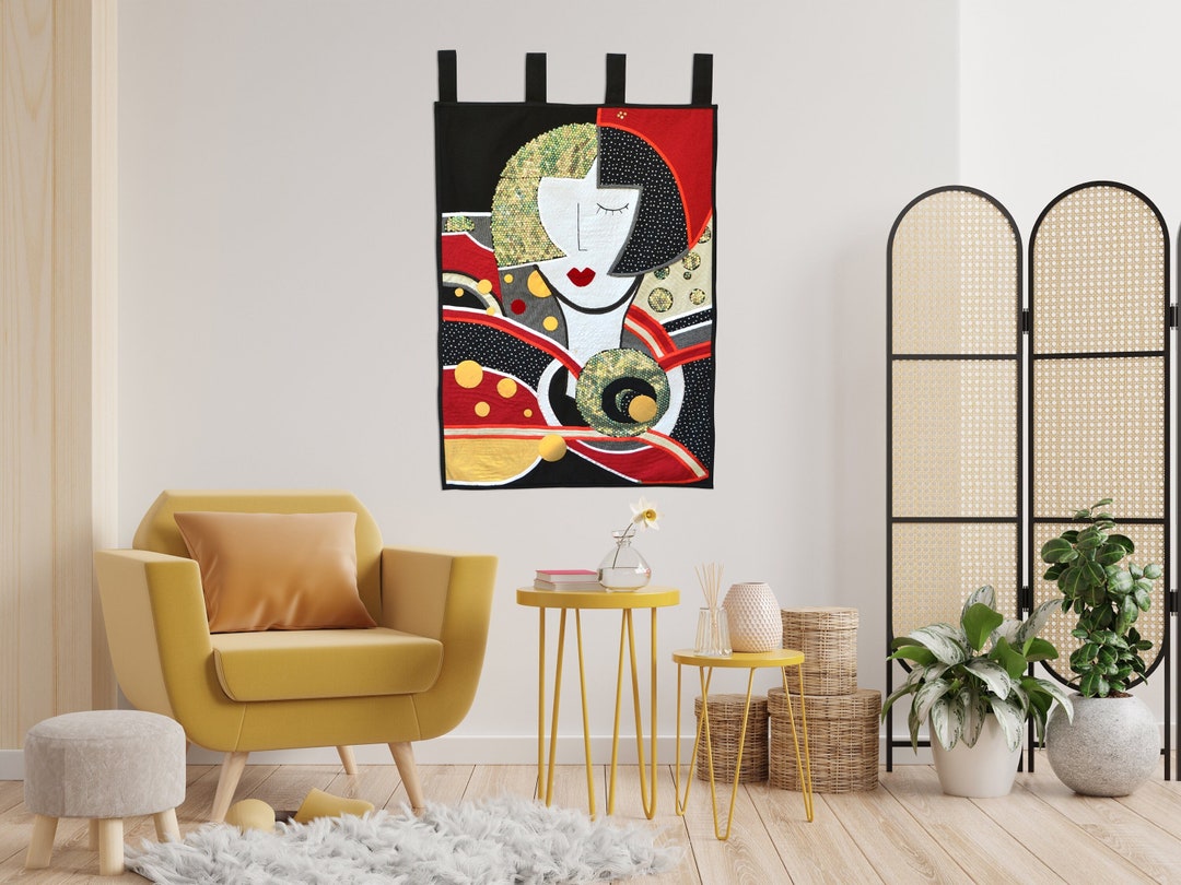 Abstract Female Portrait Tapestry: Modern Textile Wall Art Quilt - Etsy