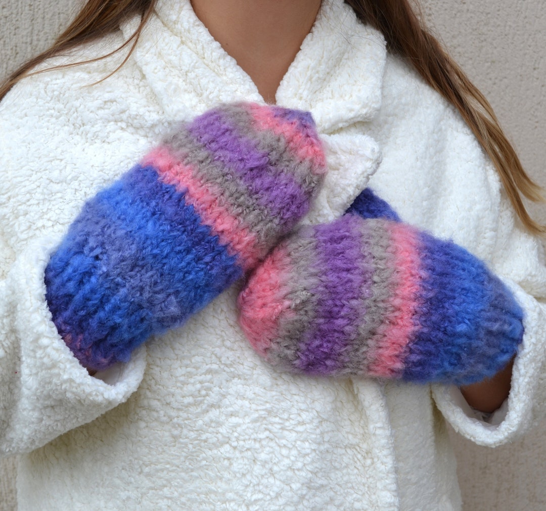 Crochet Ombre Mittens: Chunky Knit Wool Blend, Women's Winter Gloves - Etsy