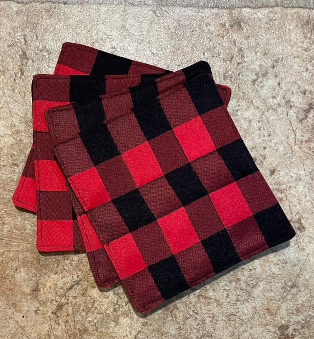 Buffalo Plaid Quilted Coasters Set of 4 Buffalo Check Red & Black ...