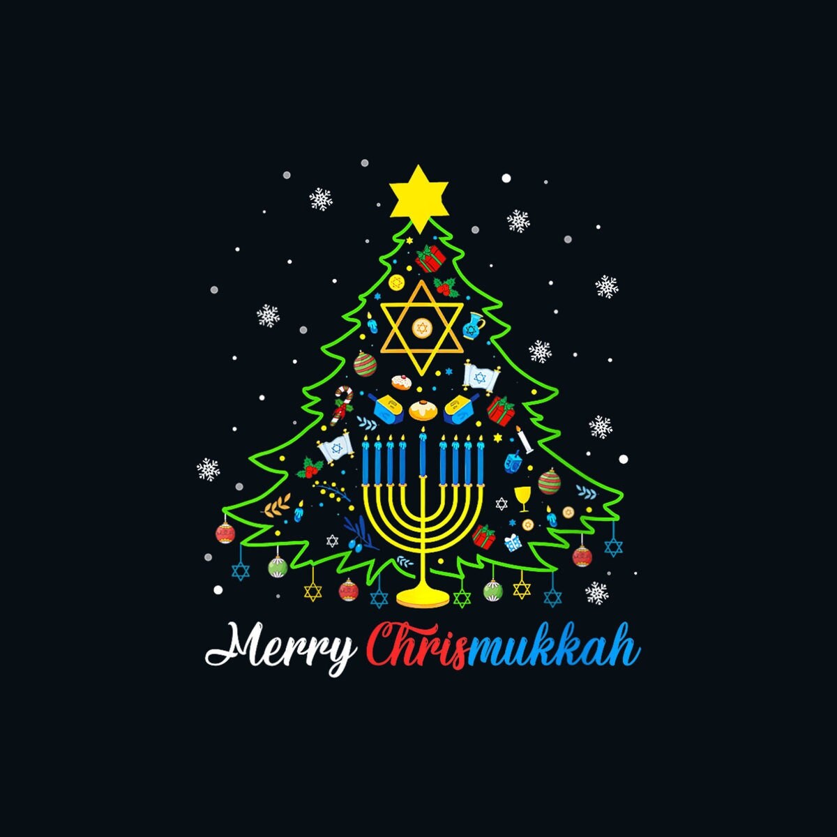 Hanukkah Christmas Tree Menorah Chanukah Merry Christmukkah V-neck ...