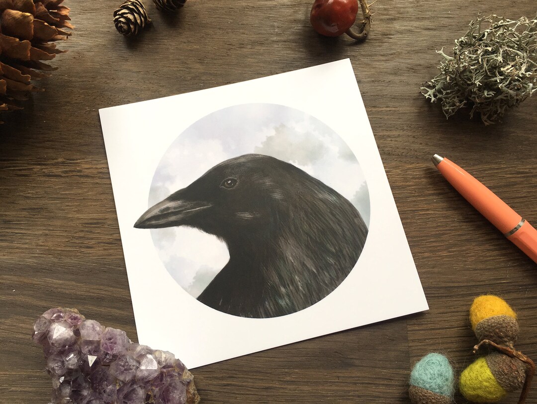 Raven Postcard Bird Illustration Pen Pal Stationary Snail Mail - Etsy