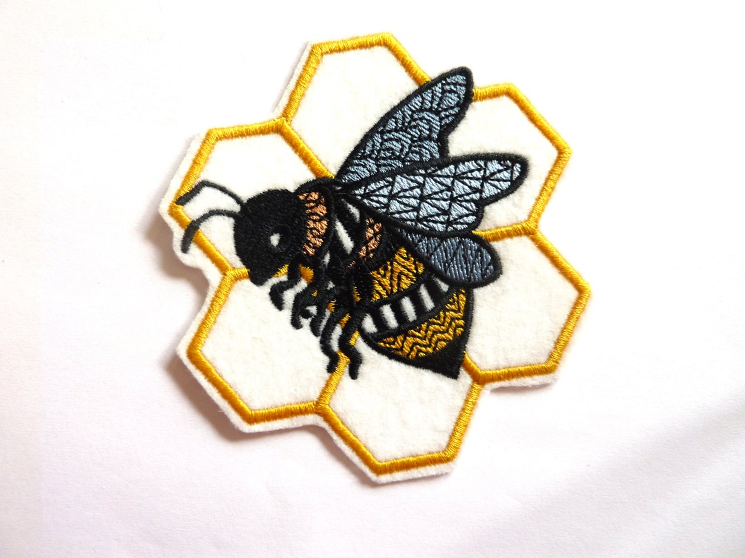 Iron-on Embroidery Patch Badge With a Bee Inside a Swarm - Etsy